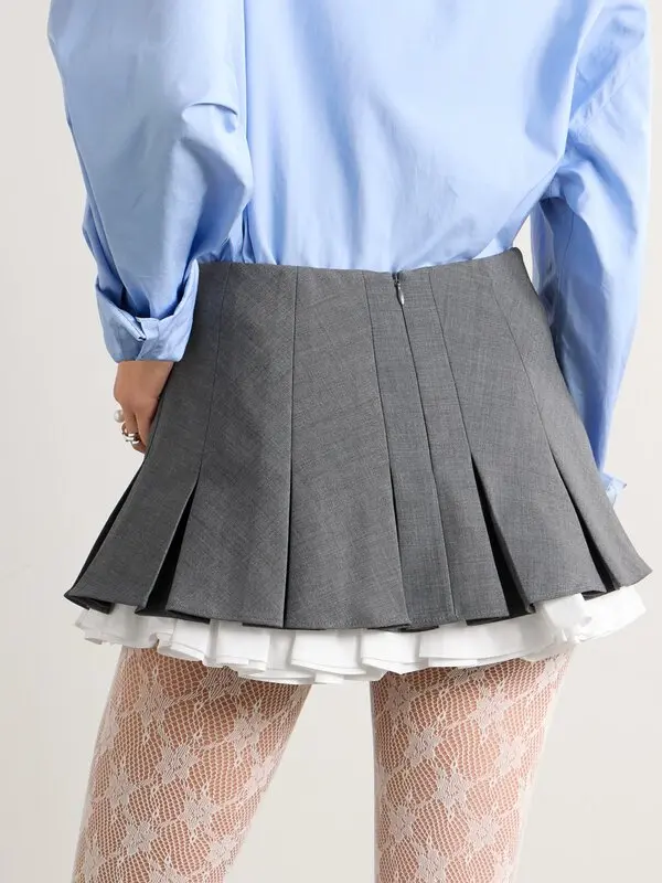 SHUSHU/TONG Layered Pleated Grain De Poudre Mini Skirt