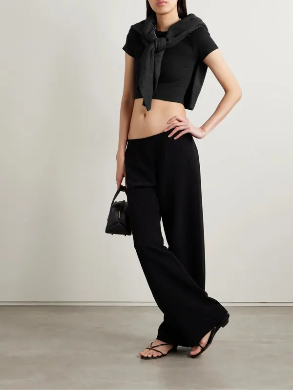 LESET Cropped Ribbed Stretch Jersey T-shirt