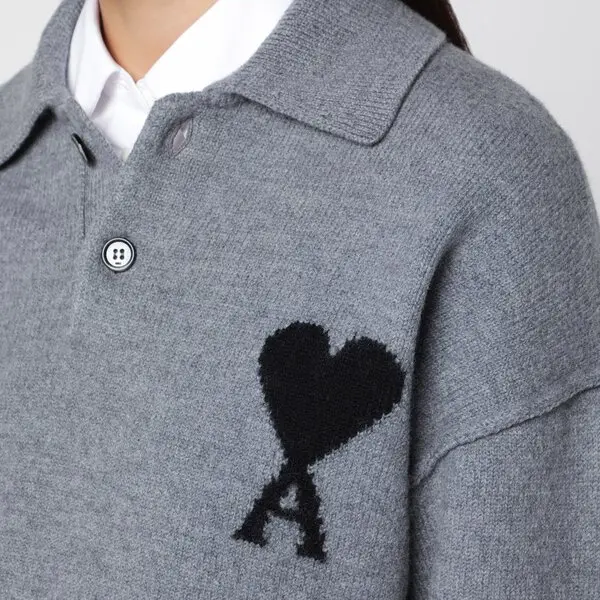 AMI Paris Heart Logo Polo Knitted Sweater