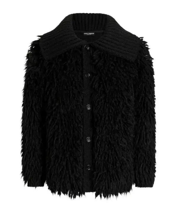 Dolce & Gabbana Fur-effect Knit Cardigan - Black