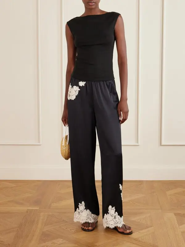 DÔEN Silk Trousers With Lace Trim