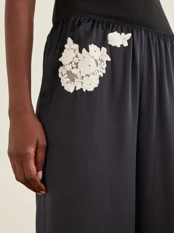DÔEN Silk Trousers With Lace Trim