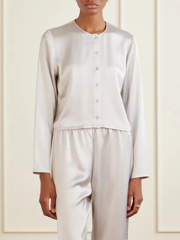LESET Barb Cropped Satin Cardigan
