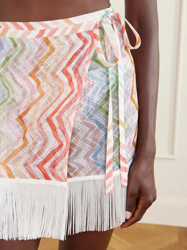 Missoni Striped Fringed Crochet-knit Wrap Mini Skirt
