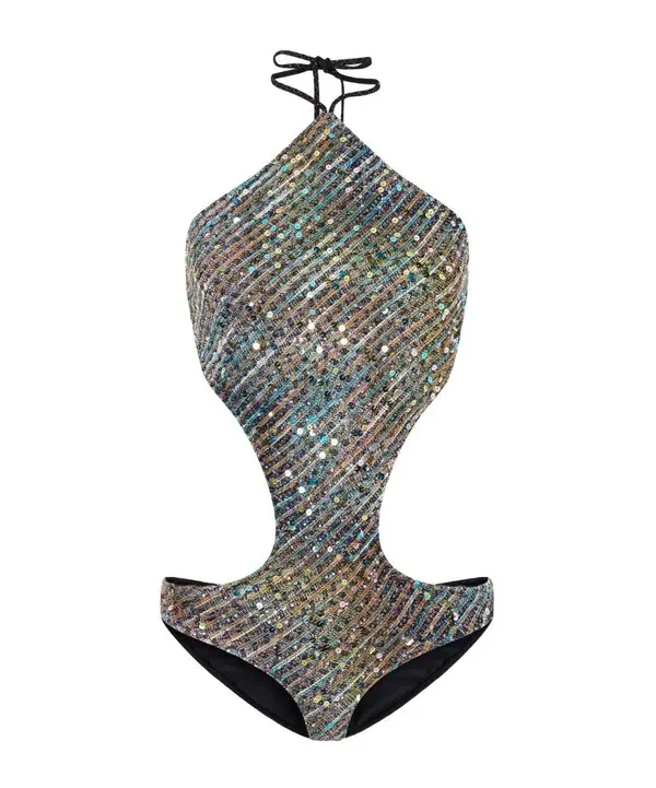 Missoni Cut-out Sequin-embellished Striped Metallic Halterneck Swimsuit - No