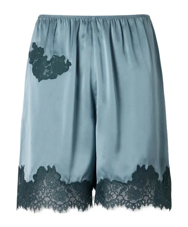 DÔEN Silk Lace Trim Shorts - Blue