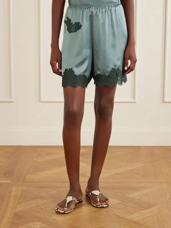 DÔEN Silk Lace Trim Shorts - Blue
