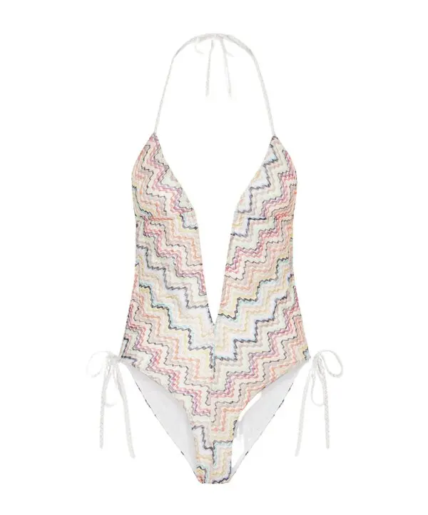 Missoni Striped Crochet-knit Halterneck Swimsuit