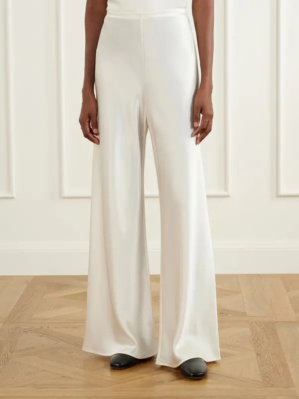 LESET Barb Draped Satin Wide-leg Pants