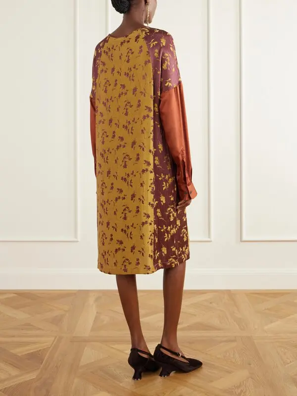 Dries Van Noten Satin-trimmed Floral-jacquard Midi Dress