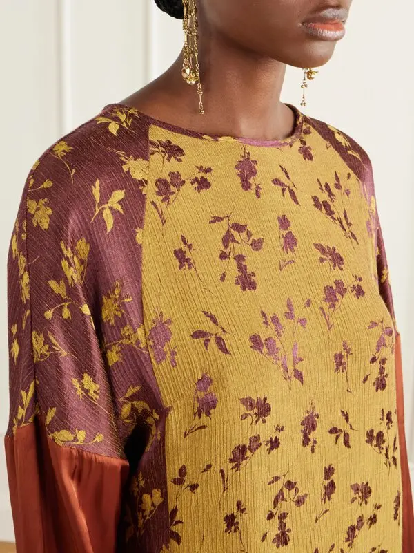 Dries Van Noten Satin-trimmed Floral-jacquard Midi Dress