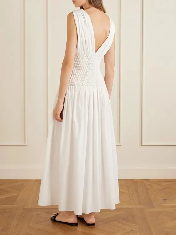 Khaite Ruched Cotton-poplin Midi Dress