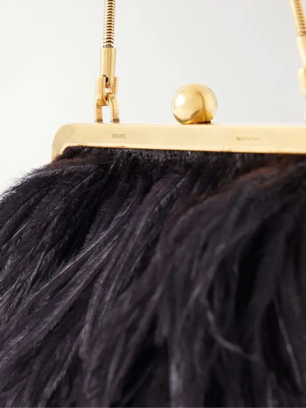 Khaite Feather-trimmed Satin Shoulder Bag