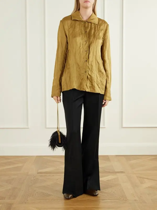 Khaite Feather-trimmed Satin Shoulder Bag