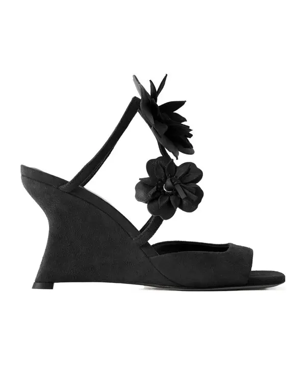 Zimmermann Embellished Leather-trimmed Suede Wedge Mules
