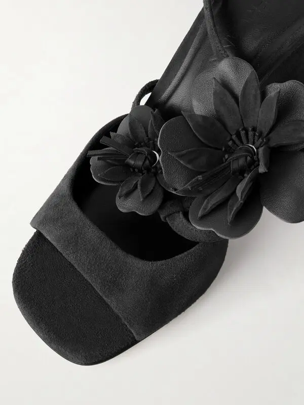 Zimmermann Embellished Leather-trimmed Suede Wedge Mules