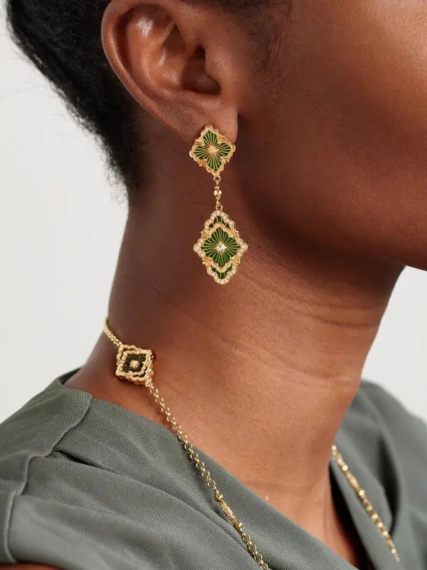Buccellati 18-karat Gold, Enamel And Diamond Earrings