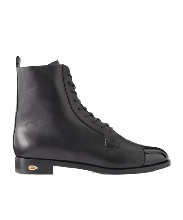 Jennifer Chamandi Patent Leather-trimmed Leather Ankle Boots