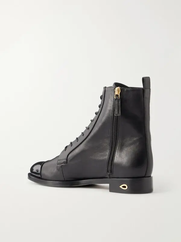 Jennifer Chamandi Patent Leather-trimmed Leather Ankle Boots