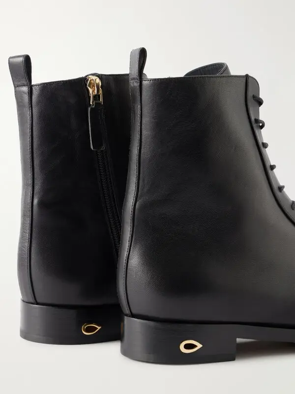 Jennifer Chamandi Patent Leather-trimmed Leather Ankle Boots