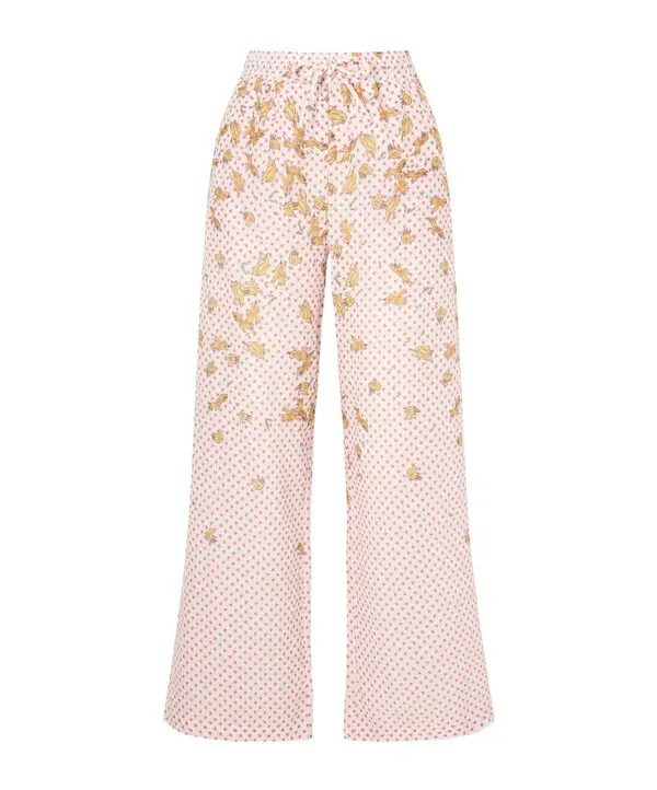 DONDE ESTEBAN Wide Leg Printed Cotton Pants