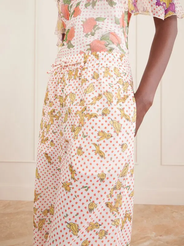 DONDE ESTEBAN Wide Leg Printed Cotton Pants