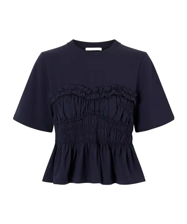 Cecilie Bahnsen Short-sleeved Pleated Top - Navy