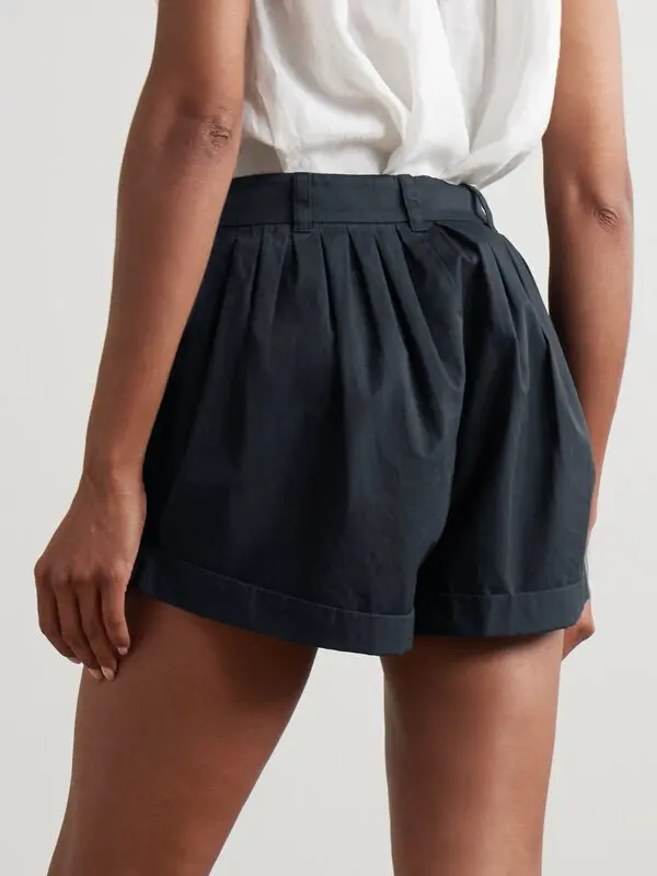 DÔEN Pleated Organic Cotton-poplin Shorts