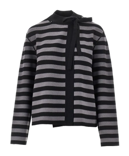 Emporio Armani Striped Bow-neck Cardigan - Black
