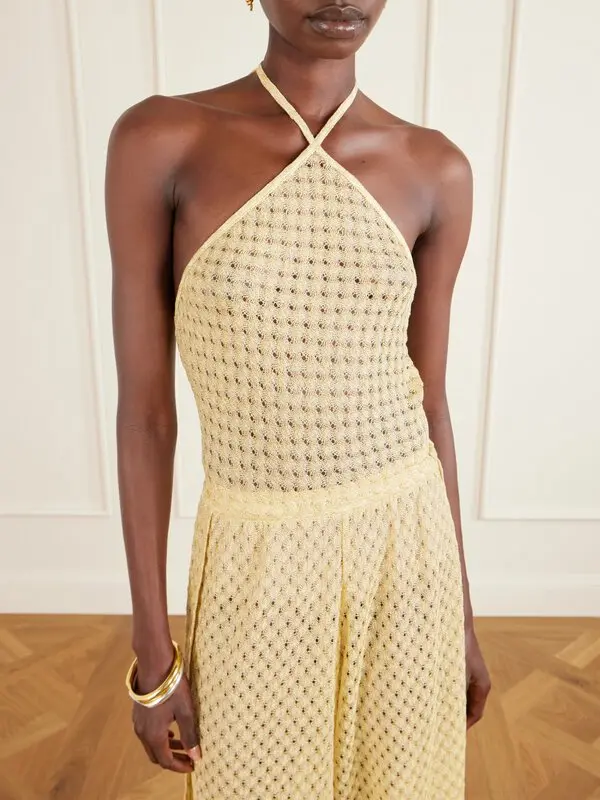 Missoni Cropped Metallic Crochet-knit Halterneck Top
