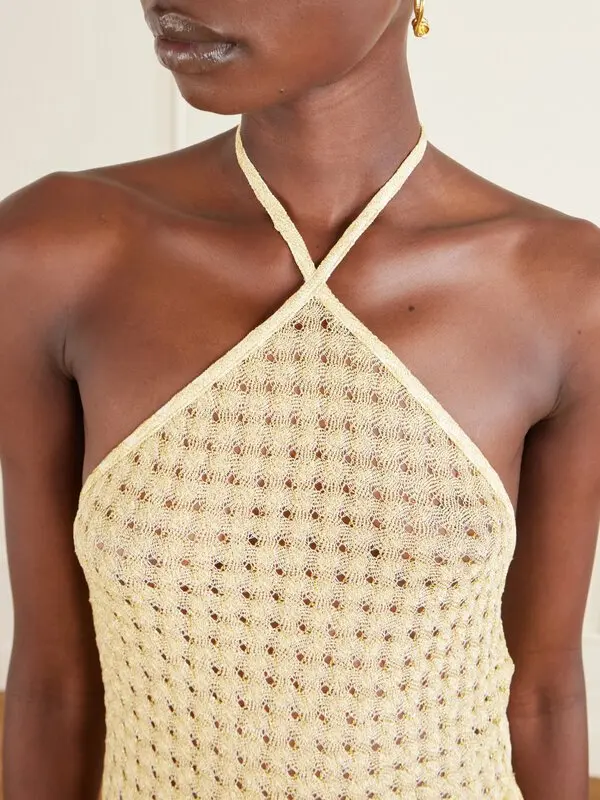 Missoni Cropped Metallic Crochet-knit Halterneck Top