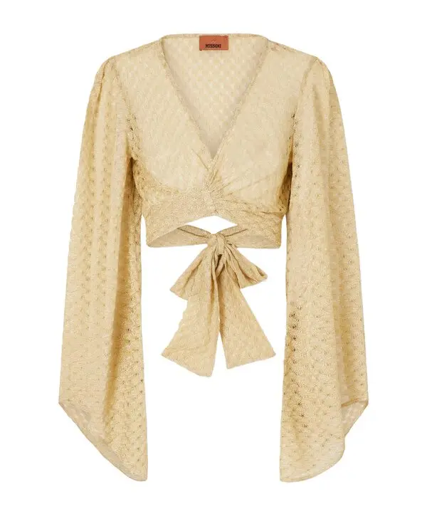 Missoni Cropped Metallic Crochet-knitted Wrap Top