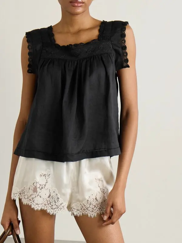 DÔEN Aphra Crochet-trim Blouse - Black