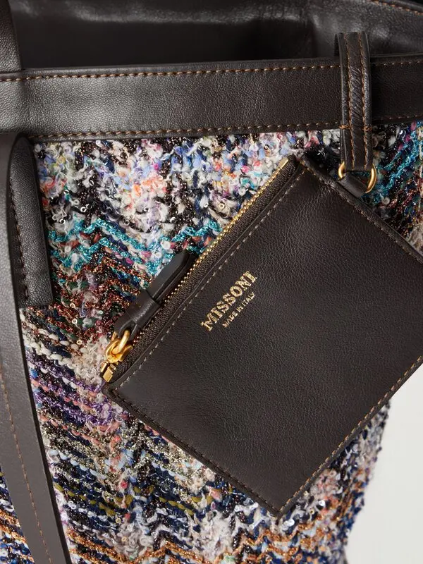 Missoni Medium Leather-trimmed Metallic Crochet-knit Tote