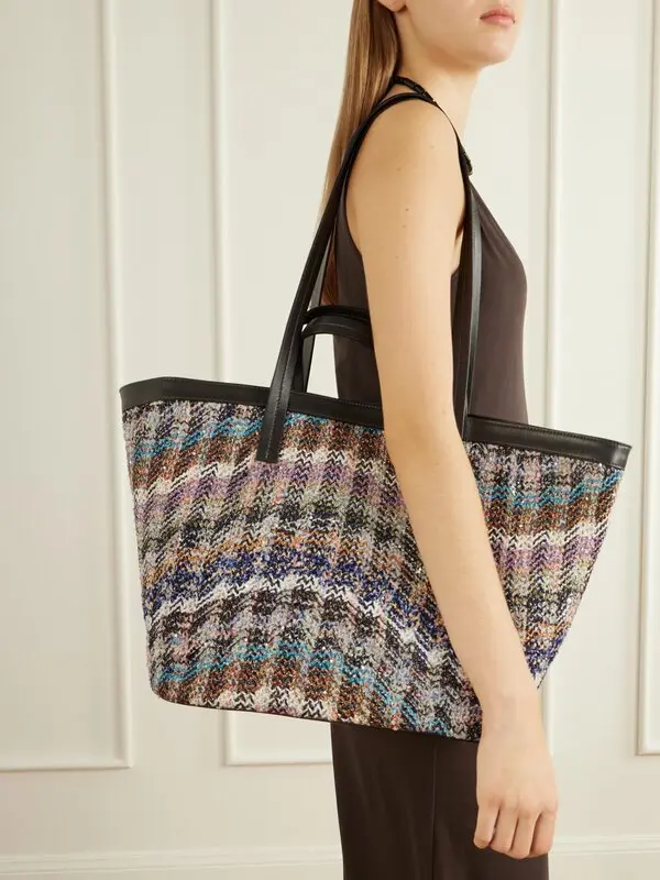 Missoni Medium Leather-trimmed Metallic Crochet-knit Tote