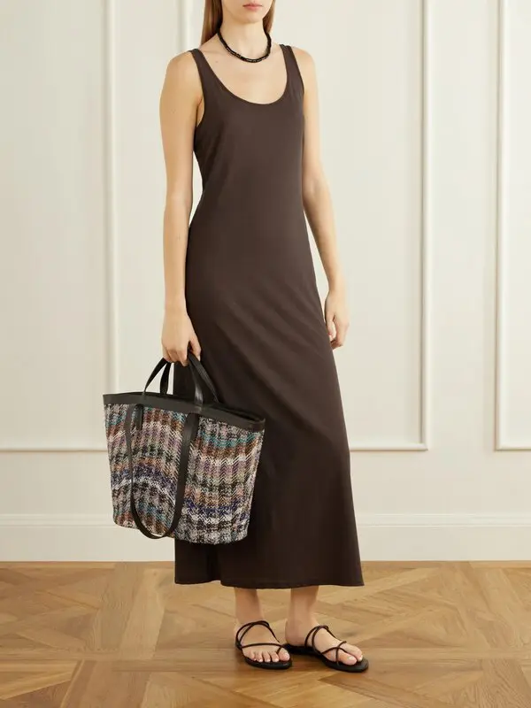 Missoni Medium Leather-trimmed Metallic Crochet-knit Tote