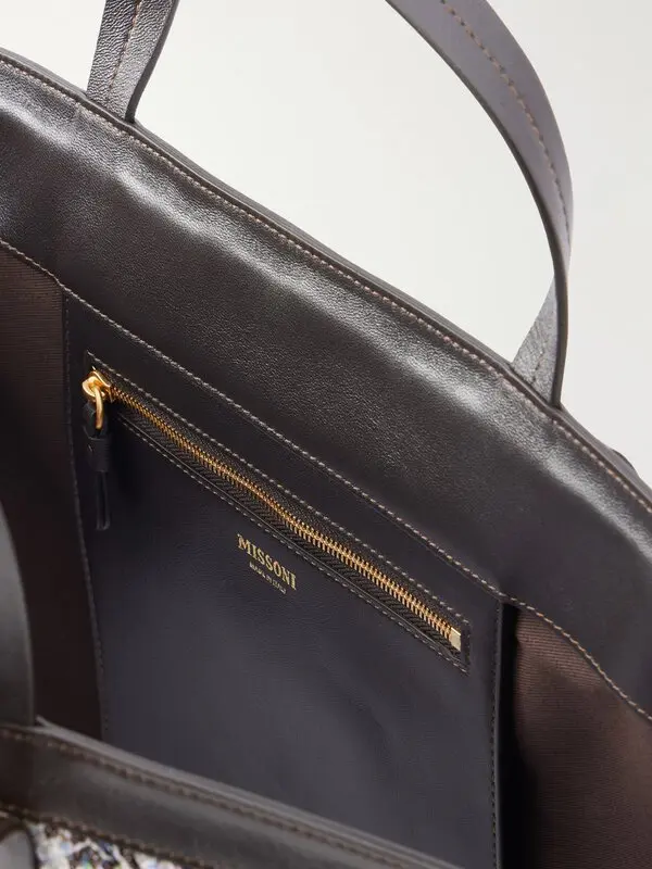 Missoni Medium Leather-trimmed Metallic Crochet-knit Tote