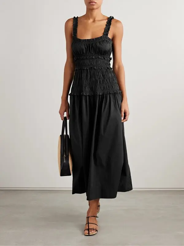 DÔEN Shirred Organic Cotton-poplin Midi Dress