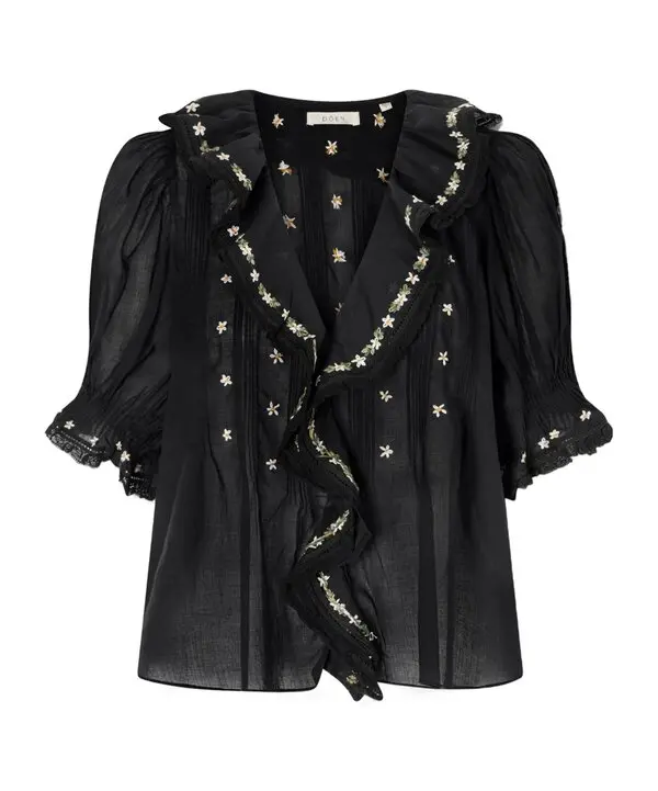 DÔEN Lightweight Floral Embroidered Blouse