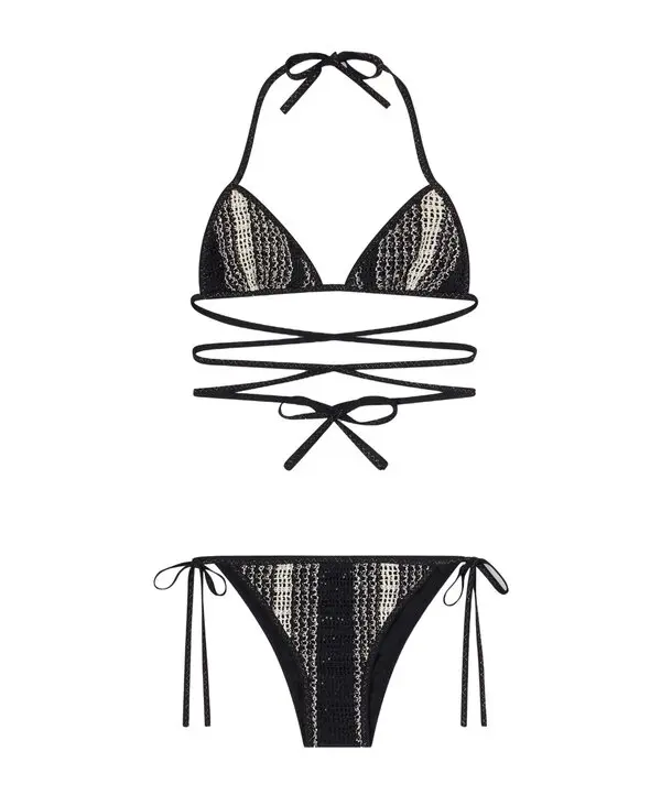 Missoni Sequin-embellished Striped Metallic Crochet-knit Triangle Bikini - Black