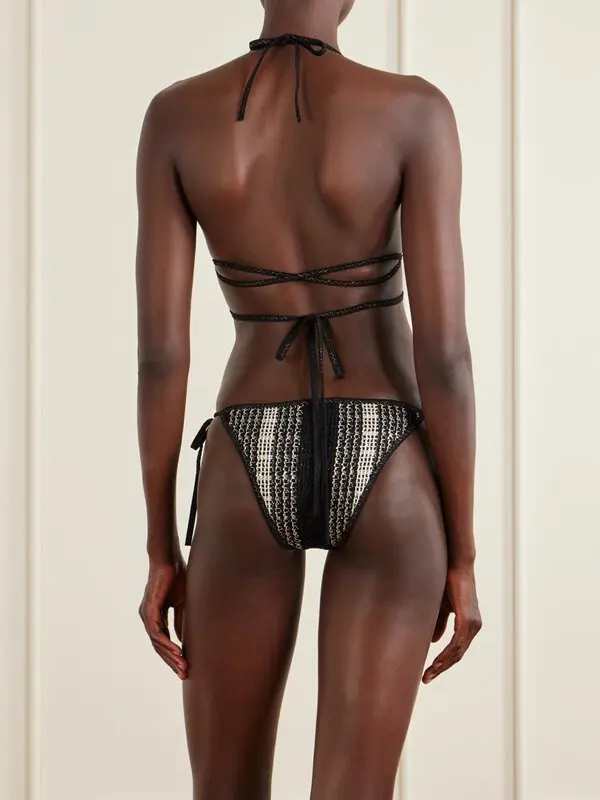 Missoni Sequin-embellished Striped Metallic Crochet-knit Triangle Bikini