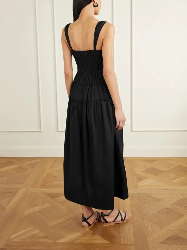 DÔEN Shirred Organic Cotton-poplin Midi Dress