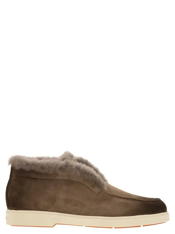Santoni Suede And Fur Desert Boot - Brown