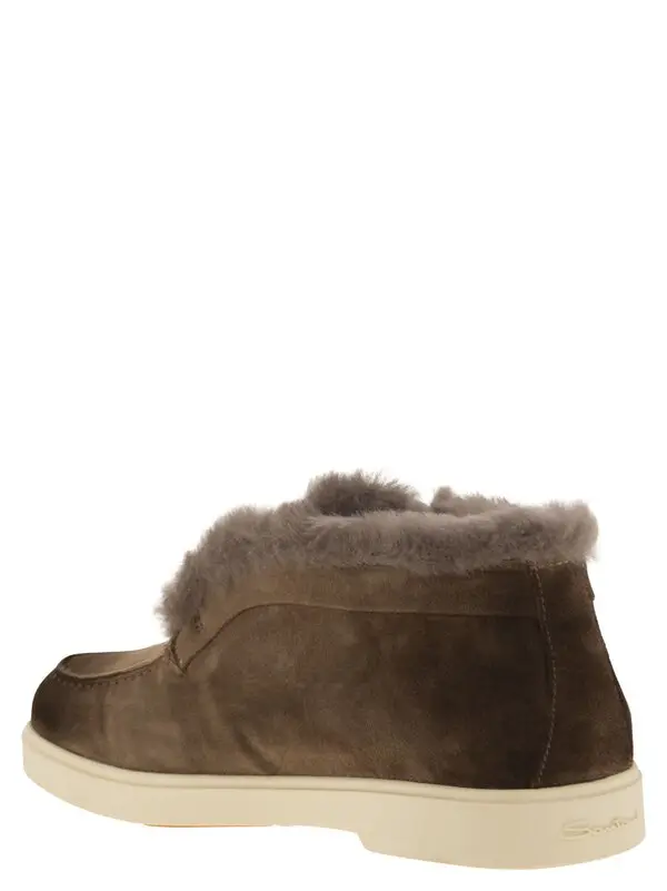 Santoni Suede And Fur Desert Boot - Brown