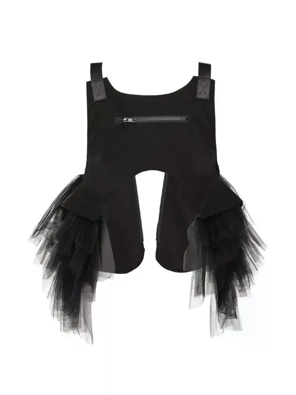 Noir Kei Ninomiya Tulle-trimmed Buckled Vest - Black