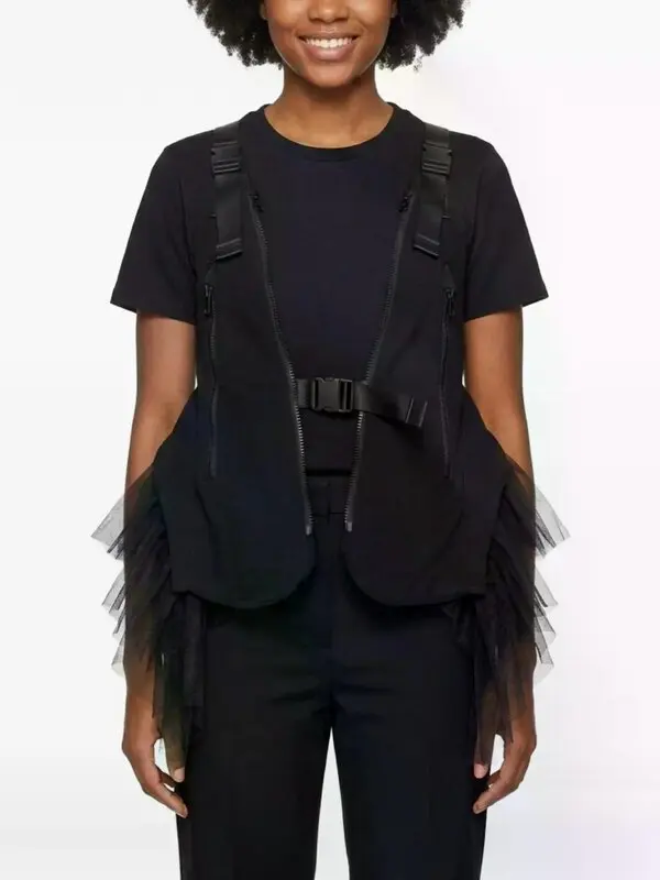 Noir Kei Ninomiya Tulle-trimmed Buckled Vest