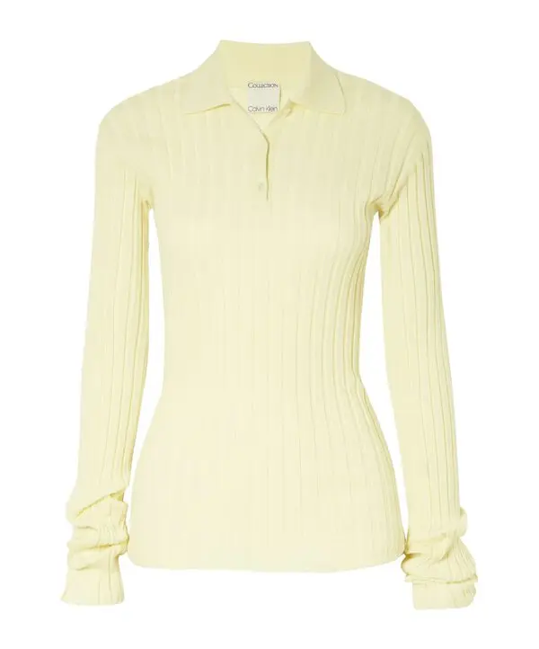 Calvin Klein Amber Ribbed Wool Polo Sweater
