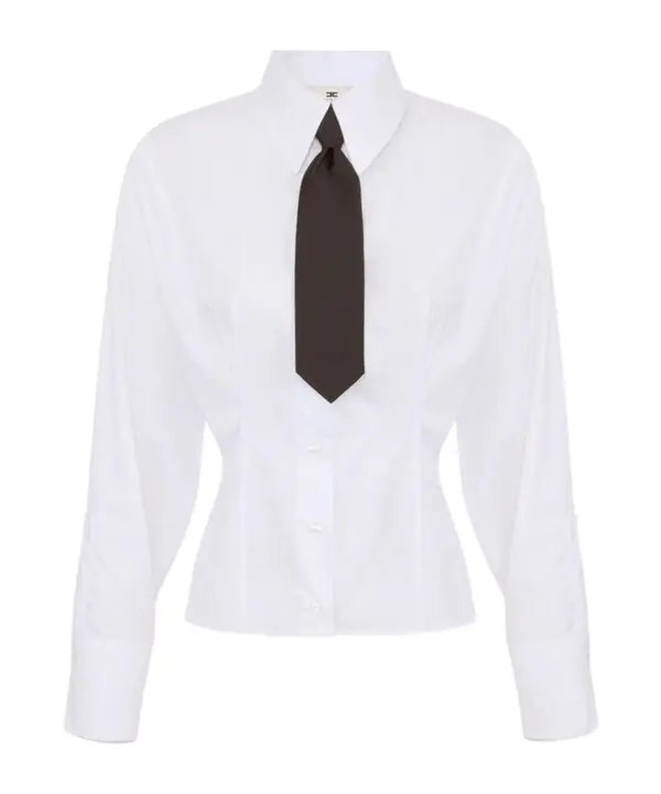 Elisabetta Franchi Poplin Shirt With Bow Tie - White