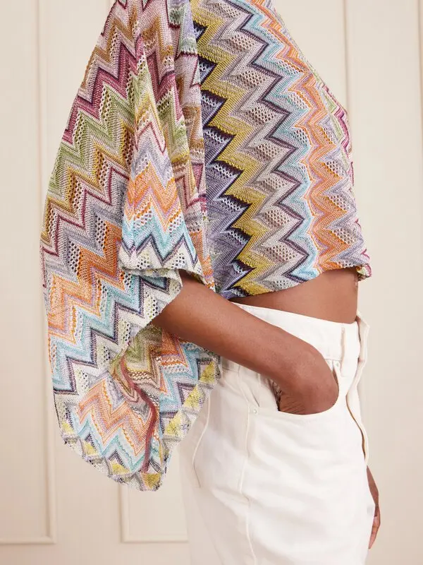Missoni Striped Cropped Metallic Crochet-knit Top