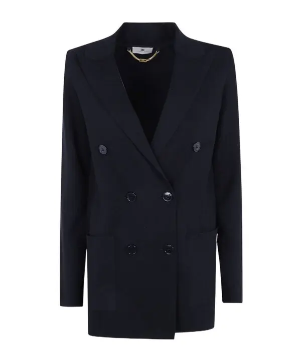 Elisabetta Franchi Double-breasted Knit Blazer - Black